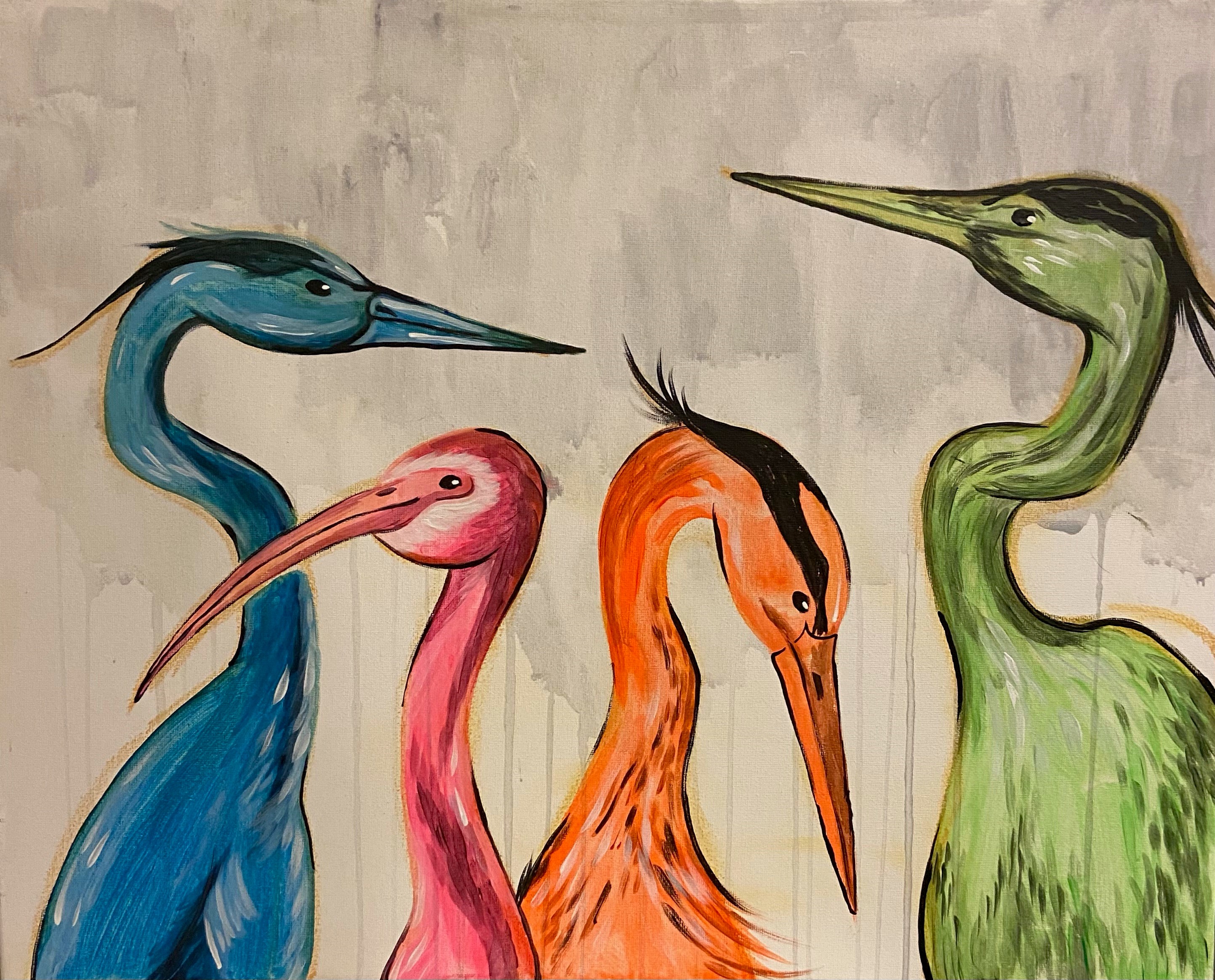 Colorful Cranes - Pinot's Palette Painting