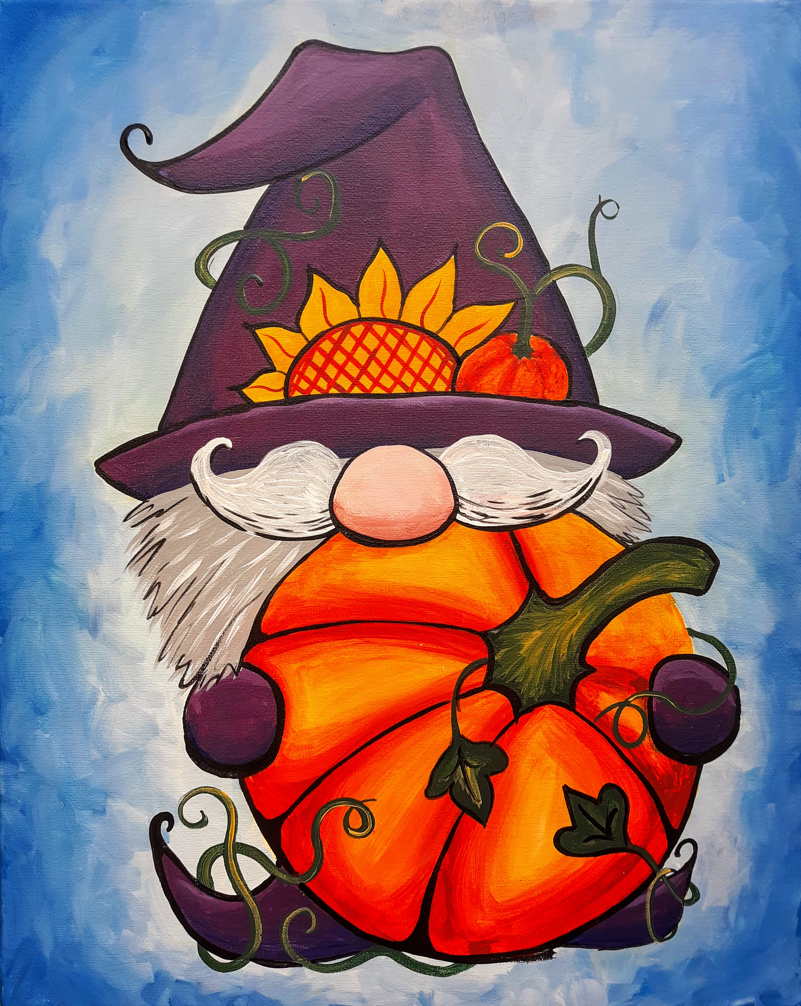 Gnome's Pumpkin Patch - Pinot's Palette Painting