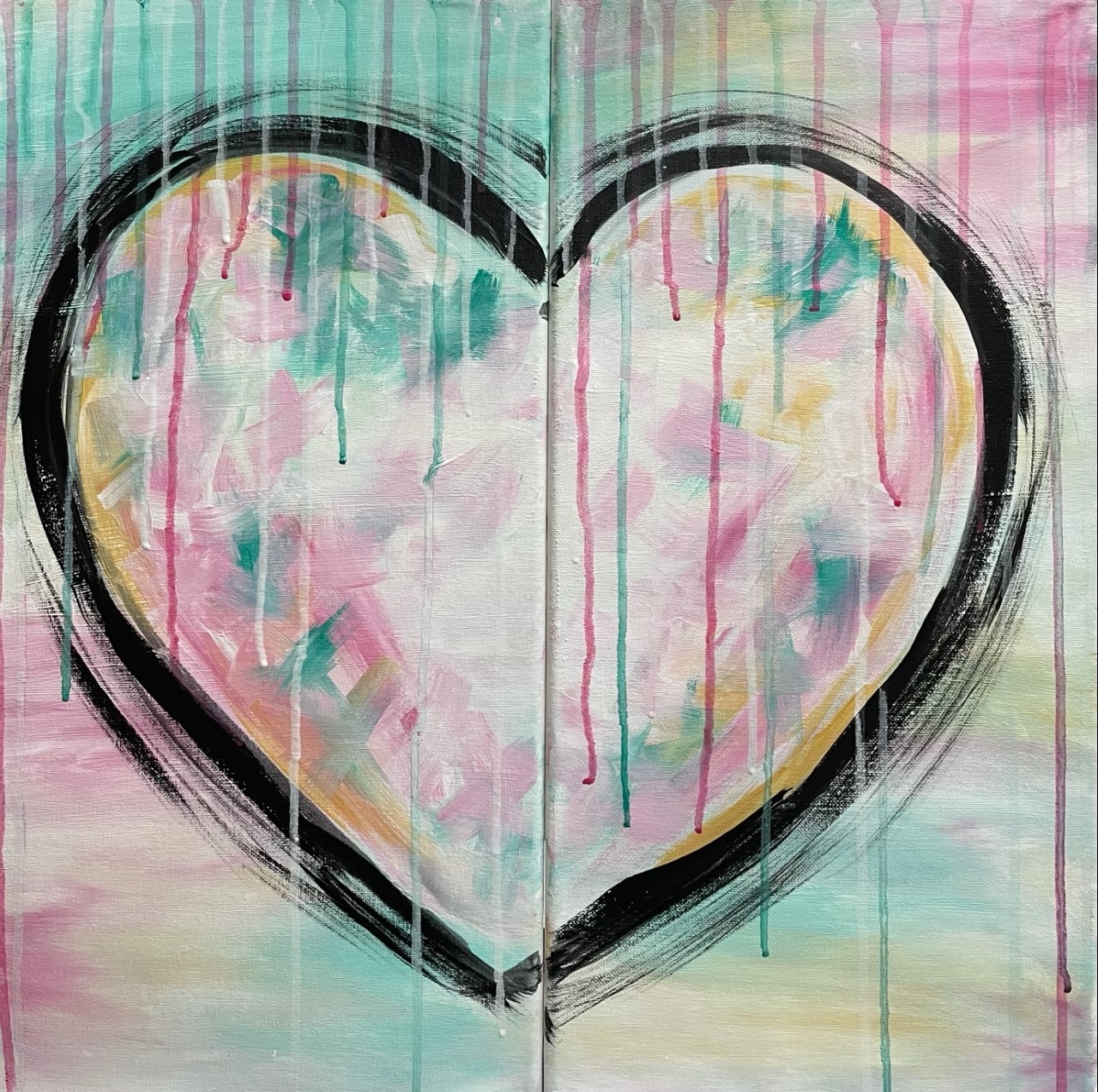 Heart Drips Couples Painting - Pinot's Palette Painting