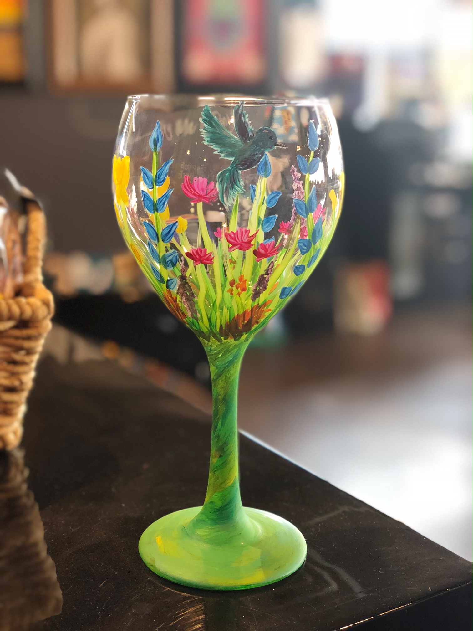 Hummingbird Garden Wine Glass - Pinot's Palette Painting