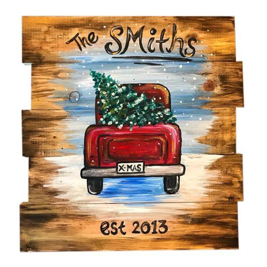 Little Red Truck - Wood Pallet - Pinot's Palette Painting