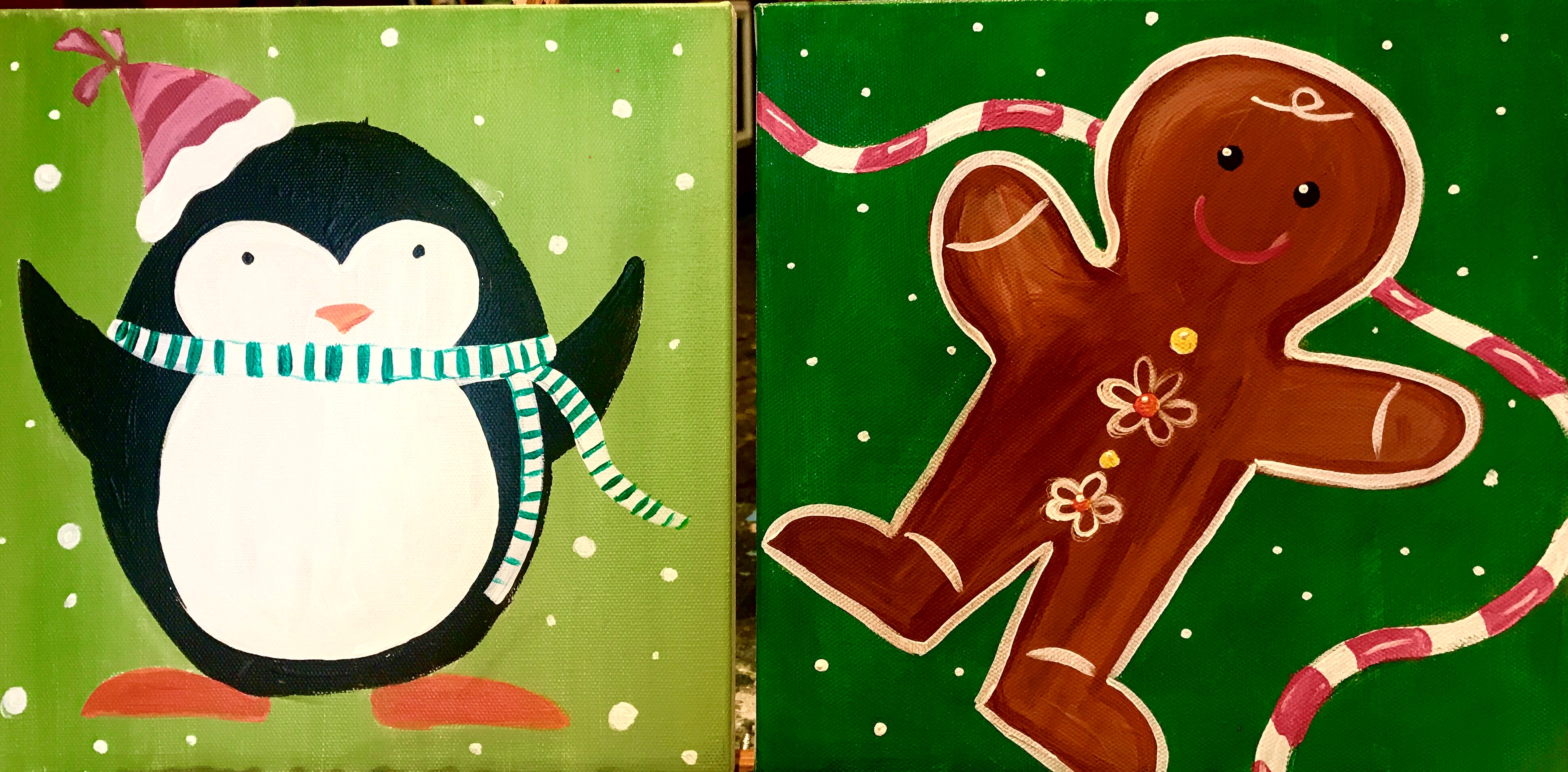 Mini Penguin and Gingerbread Man - Pinot's Palette Painting