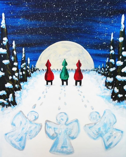 Moonlight Snow Angels - Pinot's Palette Painting
