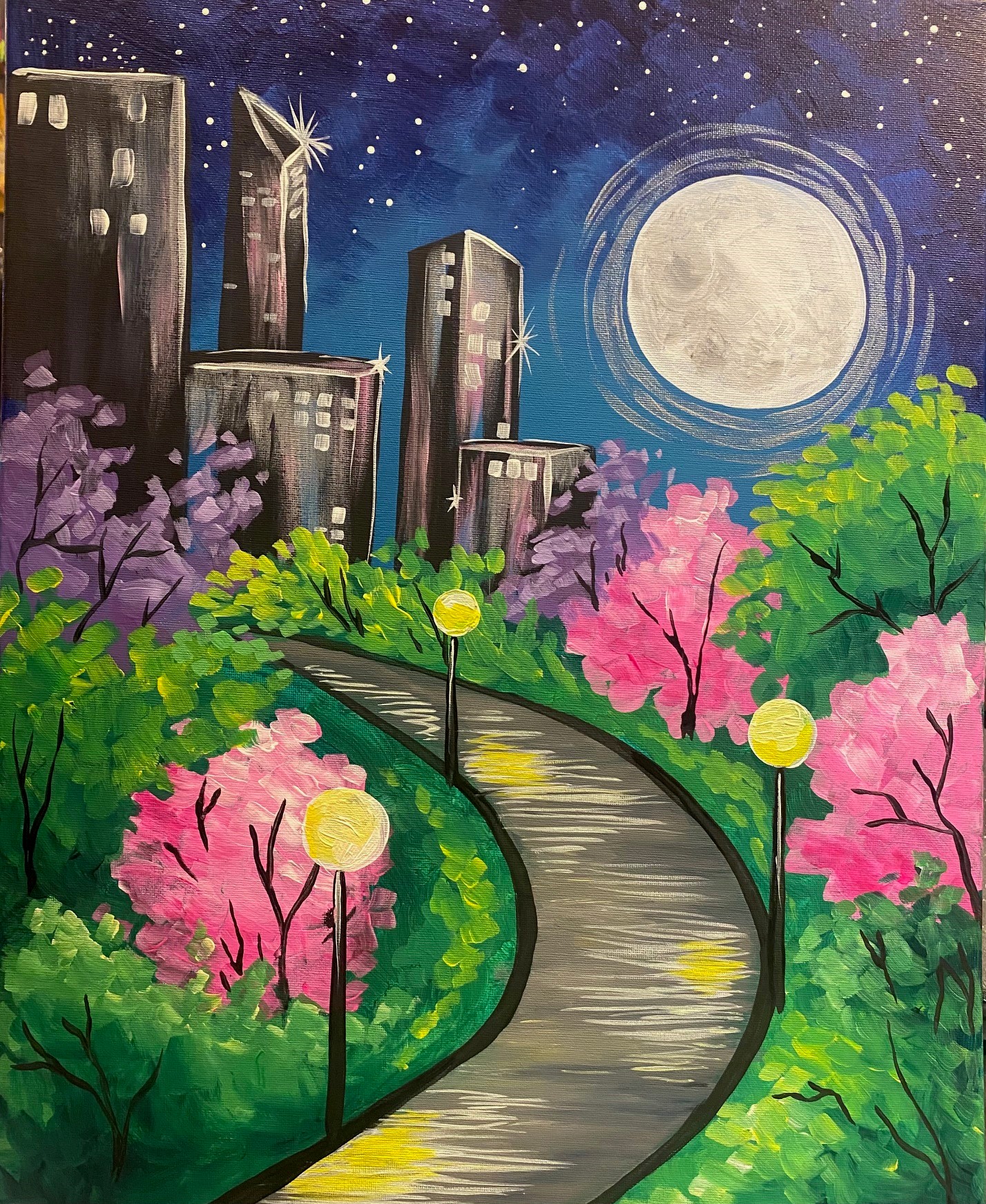 Moonlit Path To The City - Pinot's Palette Painting
