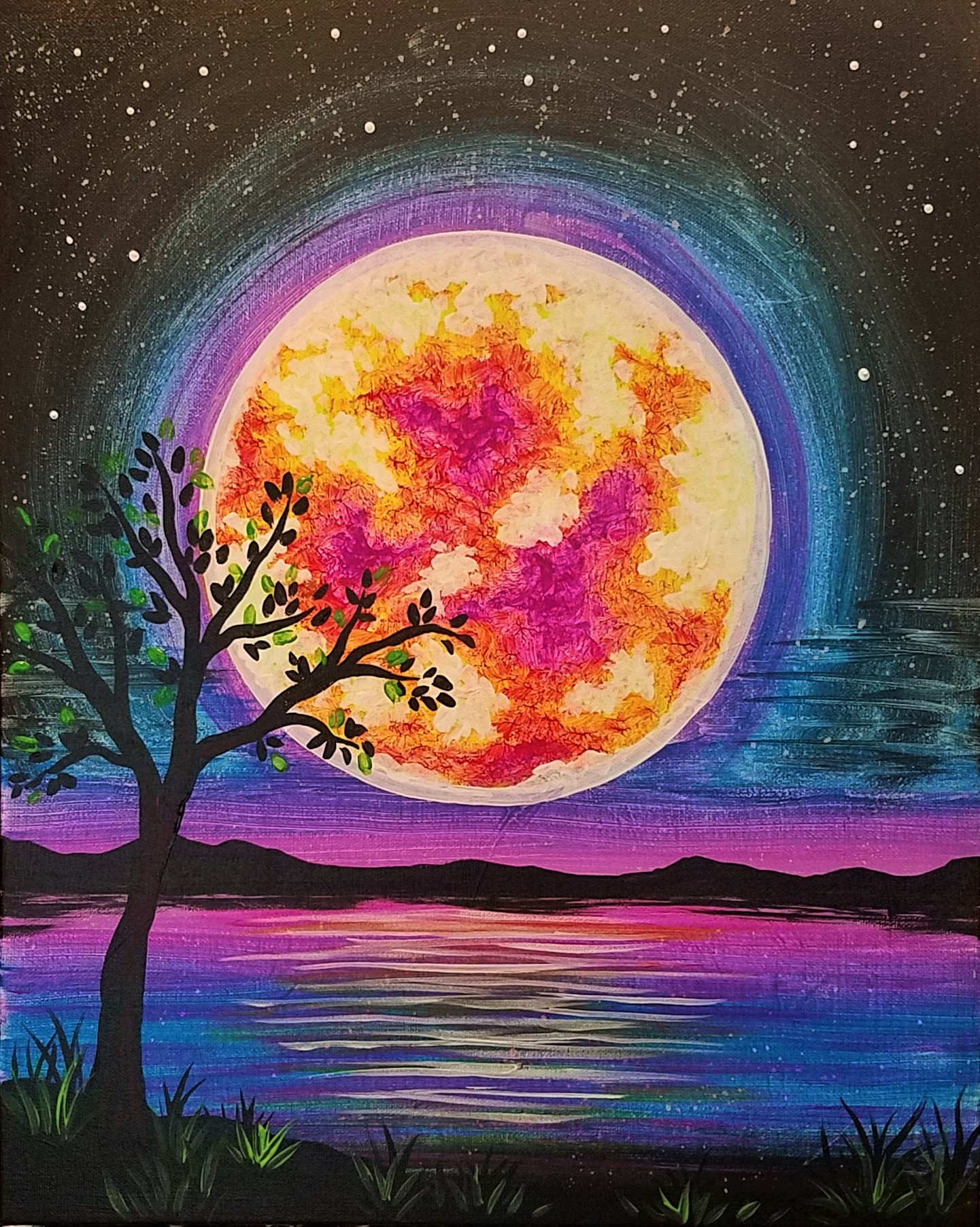 Neon Glowing Moon - Pinot's Palette Painting