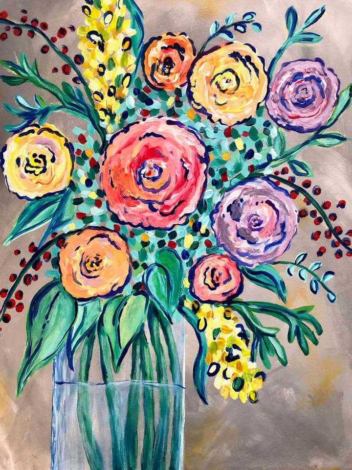 Palette full of Posies - Pinot's Palette Painting