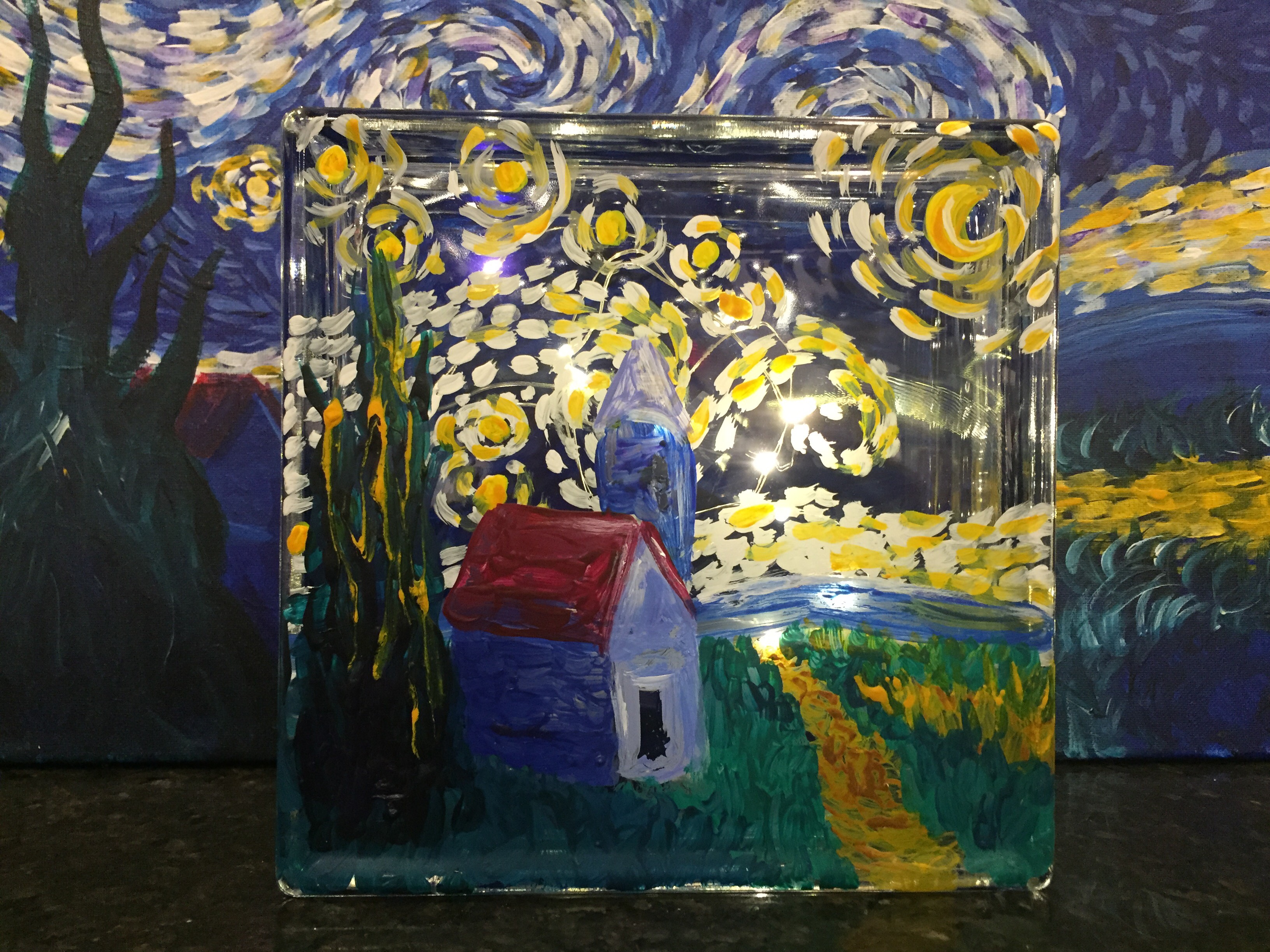 Starry Night Glass Block - Pinot's Palette Painting