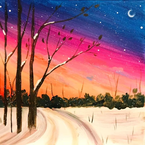 THPK Snowy Sunset - Pinot's Palette Painting