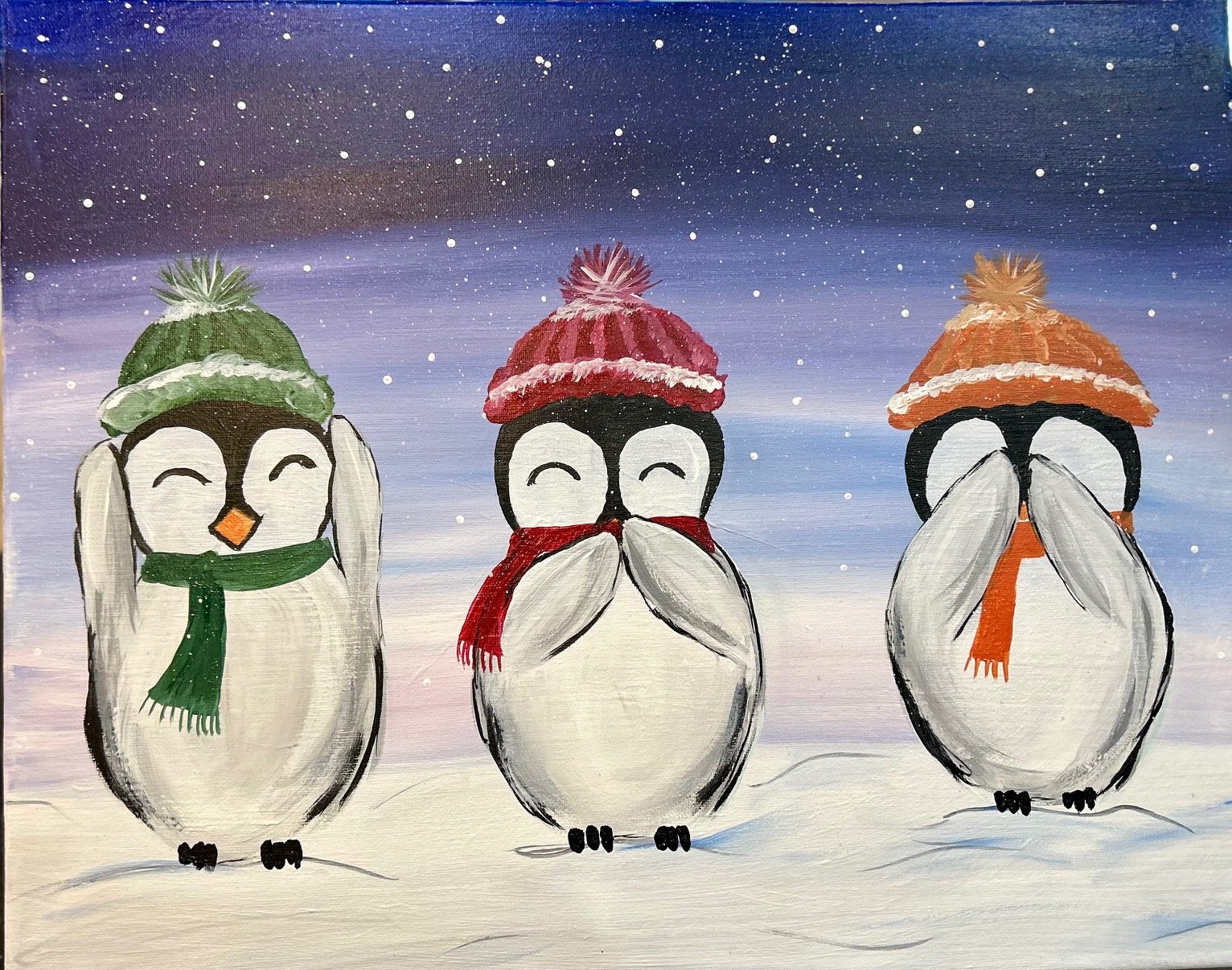Three Wise Penguins - Pinot's Palette Painting