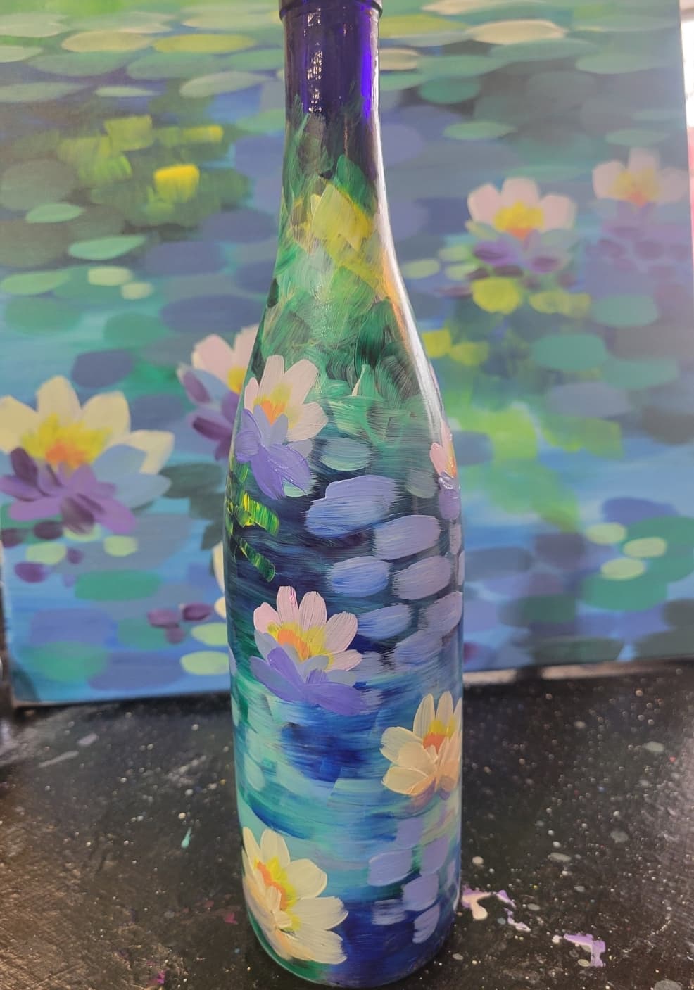 Waterlilies by Monet Wine Bottle - Pinot's Palette Painting