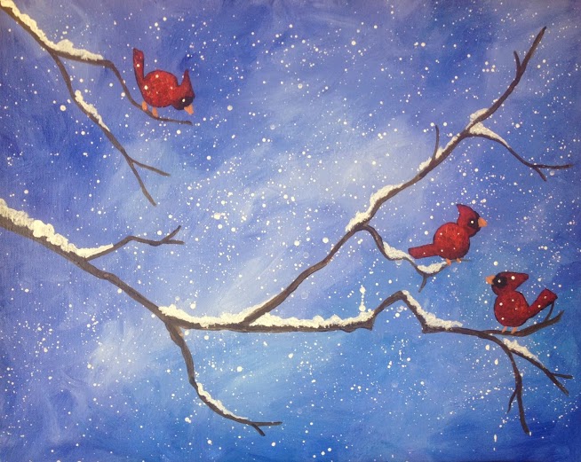 Winter Cardinals - Pinot's Palette Painting